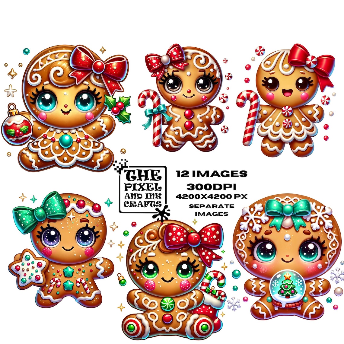 Christmas Gingerbread Girl Clipart Bundle PNG | Cute Holiday Cookie ...