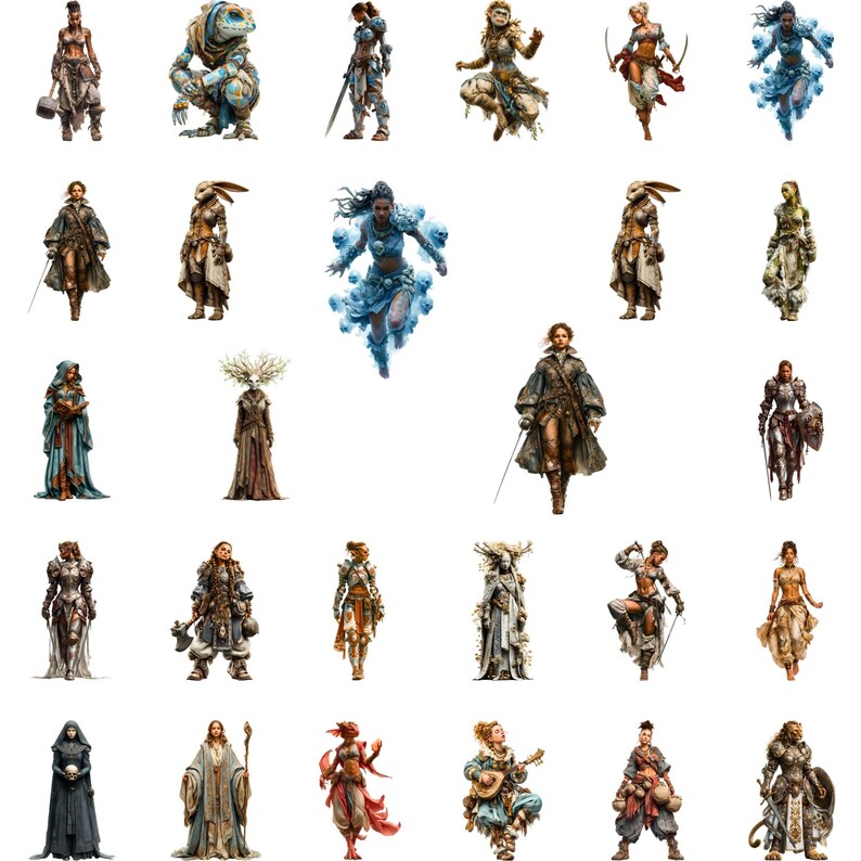 Fantasy Female RPG Character PNG Clipart Bundle | TTRPG Heroine ...