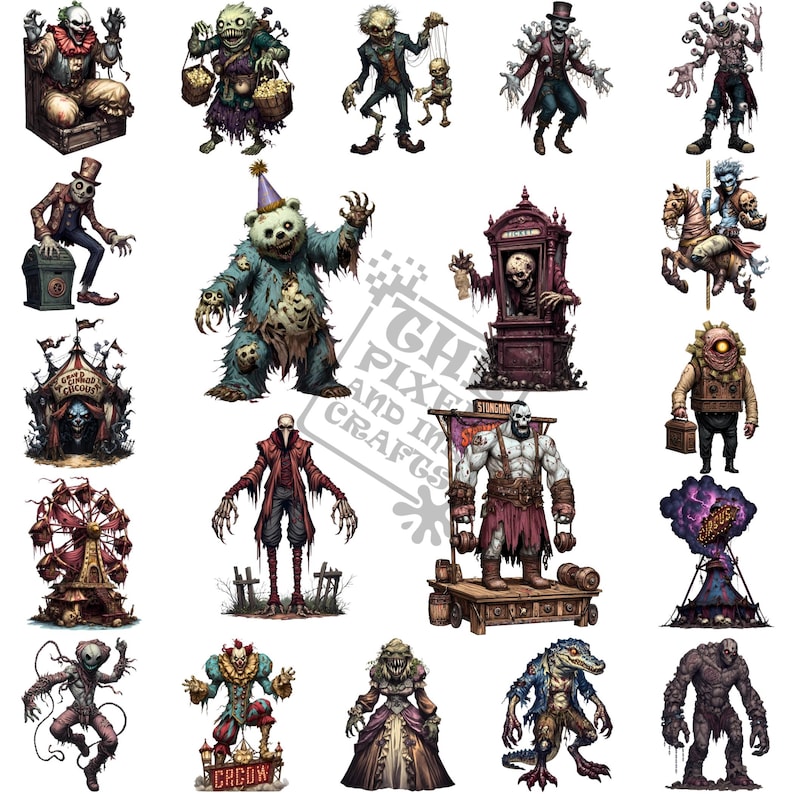 Vintage Horror Clown PNG Bundle, Dark Carnival Clipart, Spooky Jester ...