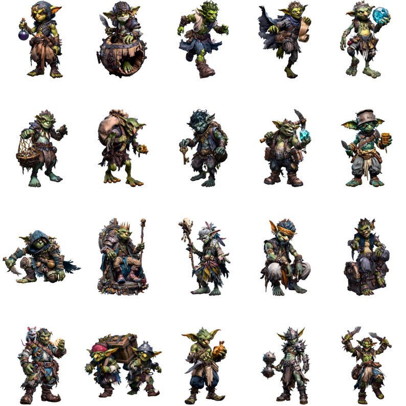Goblin Clipart Bundle | Fantasy Monster PNG | Warrior Rogue Shaman ...