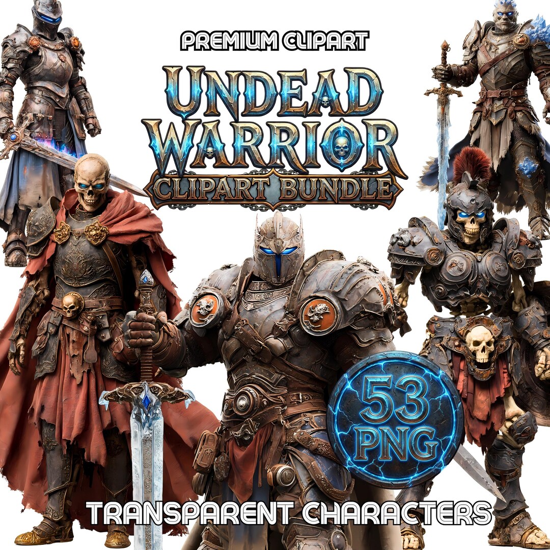 Undead Skeleton PNG Bundle Transparent BG | Warrior Knight | Lich King ...