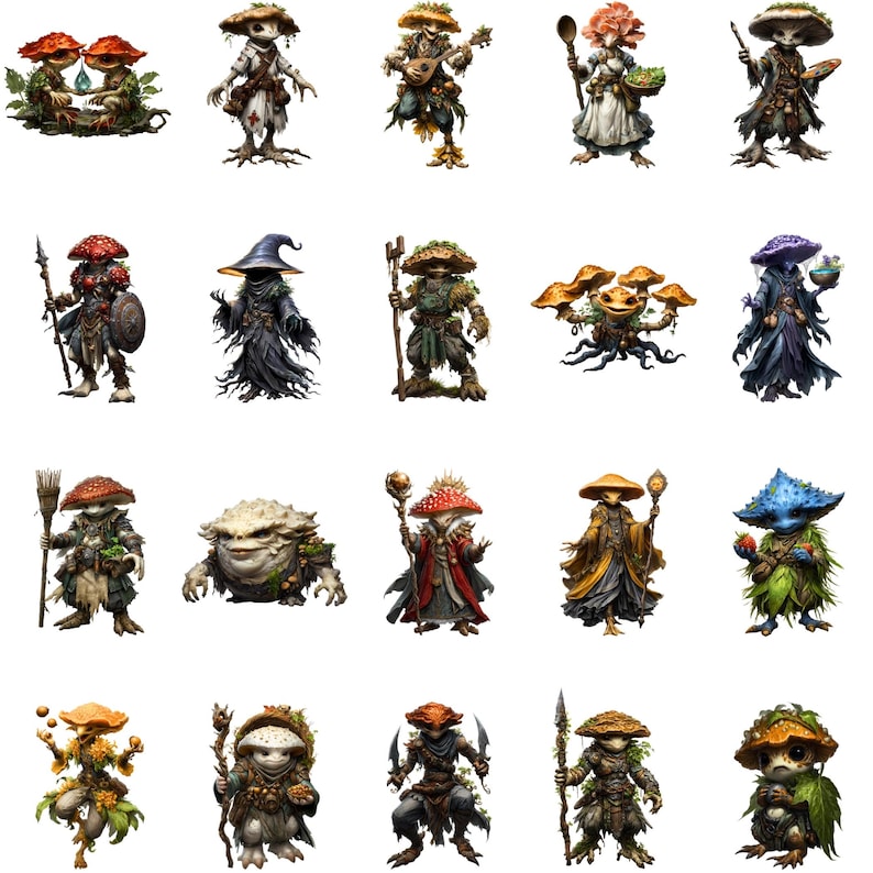 Fantasy Mushroom Folk Clipart Bundle | Myconid RPG Character, Woodland ...