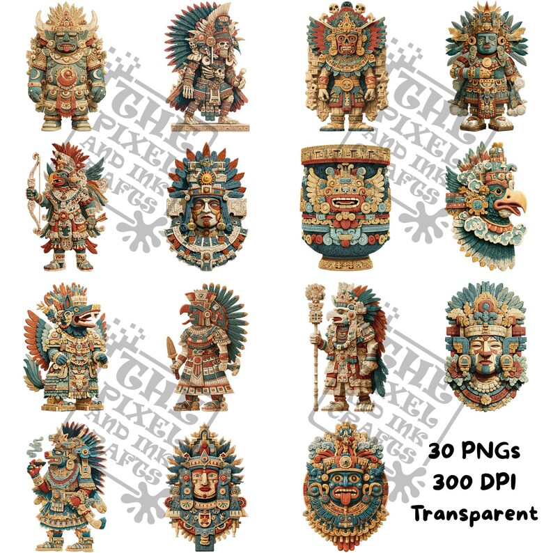 Aztec Gods PNG Bundle Quetzalcoatl Huitzilopochtli Tlaloc Xolotl Mayan ...