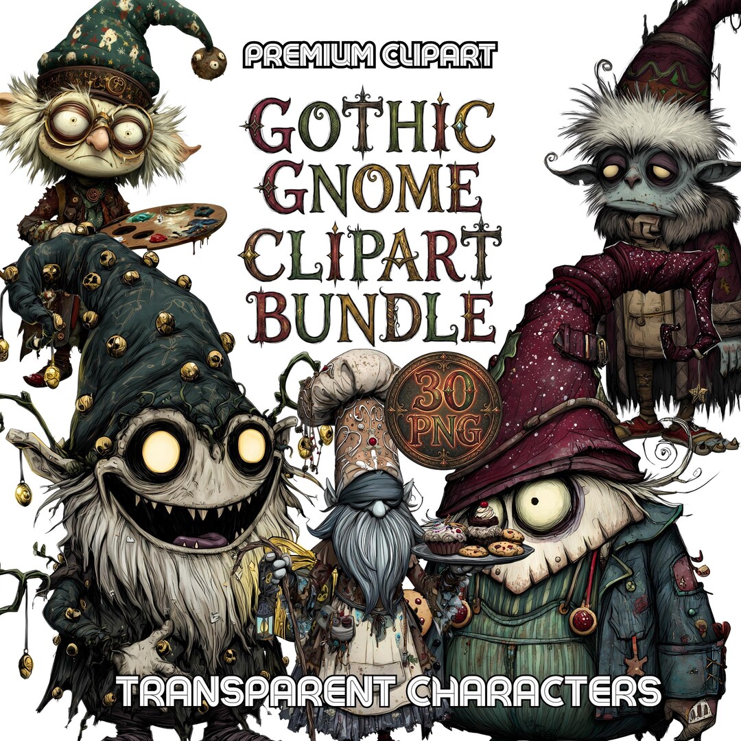 Gothic Christmas Gnome PNG Bundle, Dark Whimsigothic Santa Gonk Clipart ...