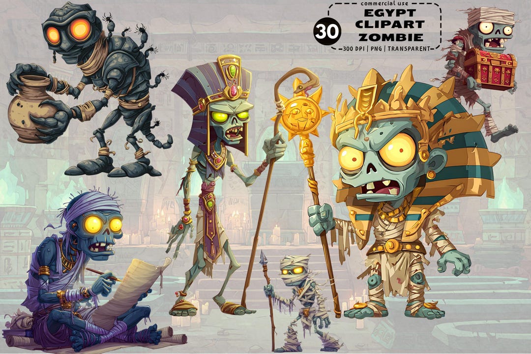 Ancient Egypt Zombie Clipart Bundle | 20 Undead Characters & 10 ...