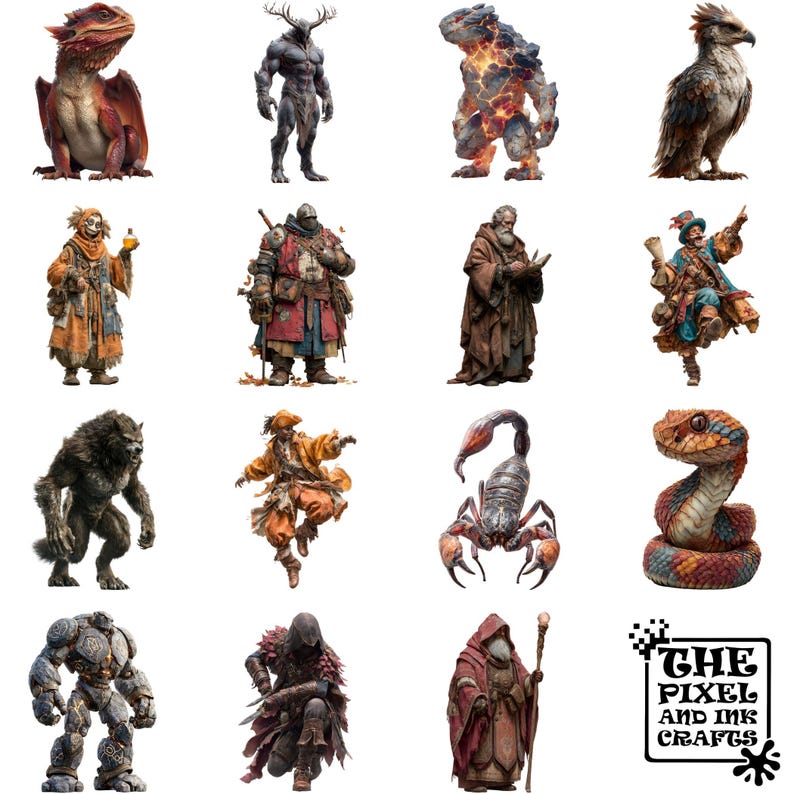 60 Fantasy RPG Character PNG Bundle for TTRPG, Dnd, Game Design ...