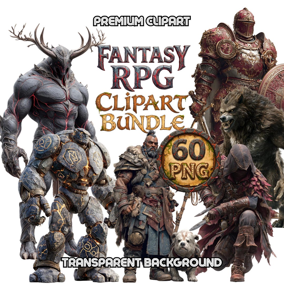 60 Fantasy RPG Character PNG Bundle for TTRPG, Dnd, Game Design ...