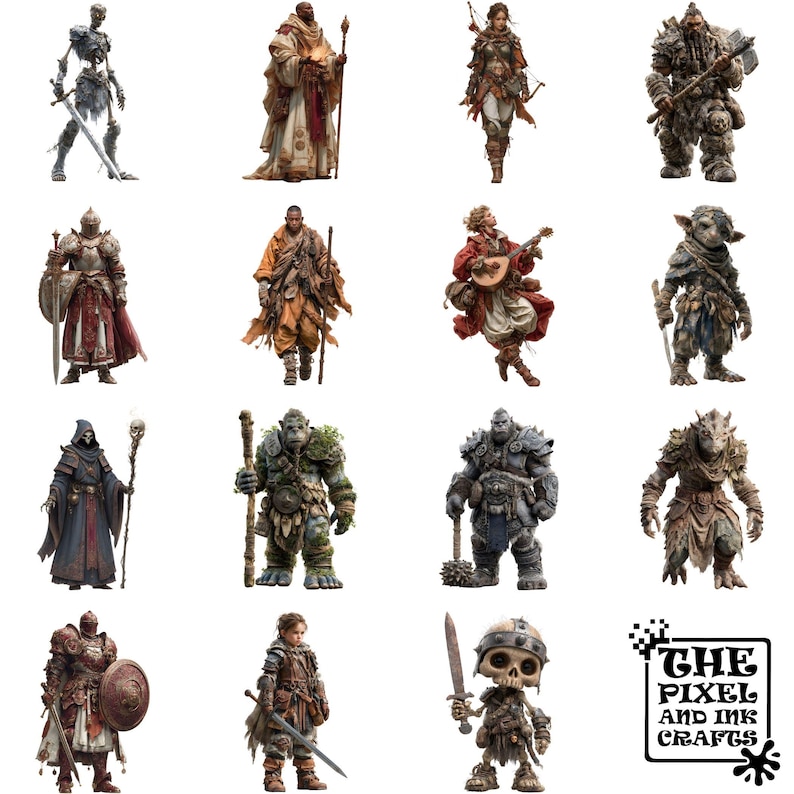 60 Fantasy RPG Character PNG Bundle for TTRPG, Dnd, Game Design ...