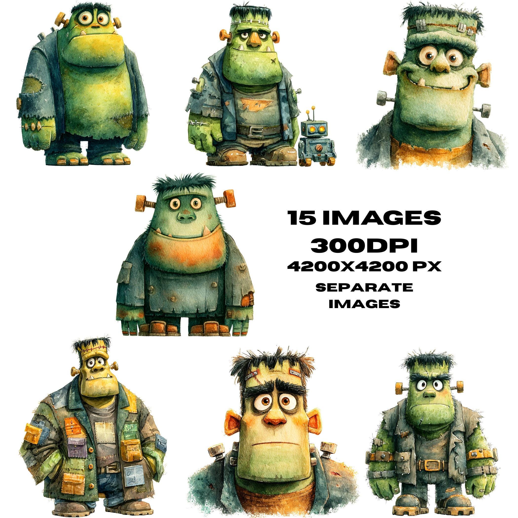 Frankenstein Monster Cute Clipart Bundle - Halloween Png Green Zombie ...