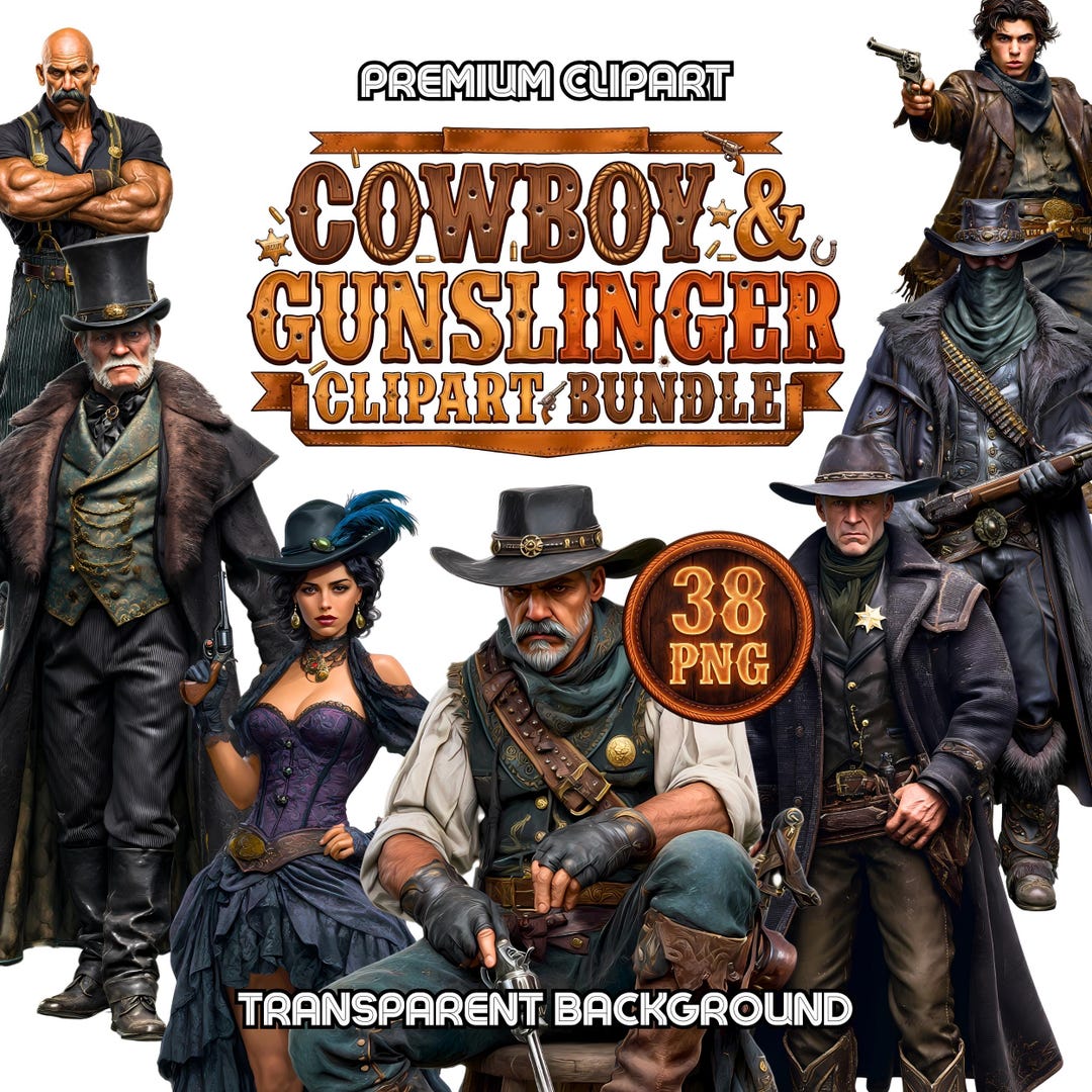 Wild West Cowboy and Gunslinger Clipart Bundle | Realistic Sheriff ...