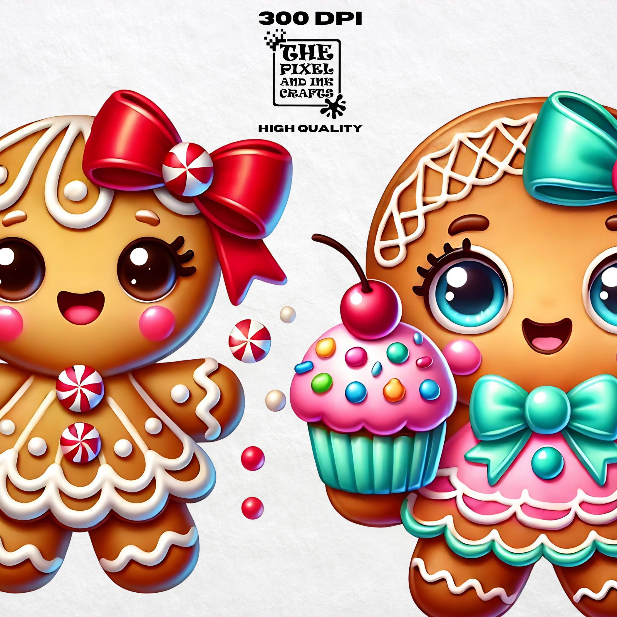 Christmas Gingerbread Girl Clipart Bundle PNG | Cute Holiday Cookie ...