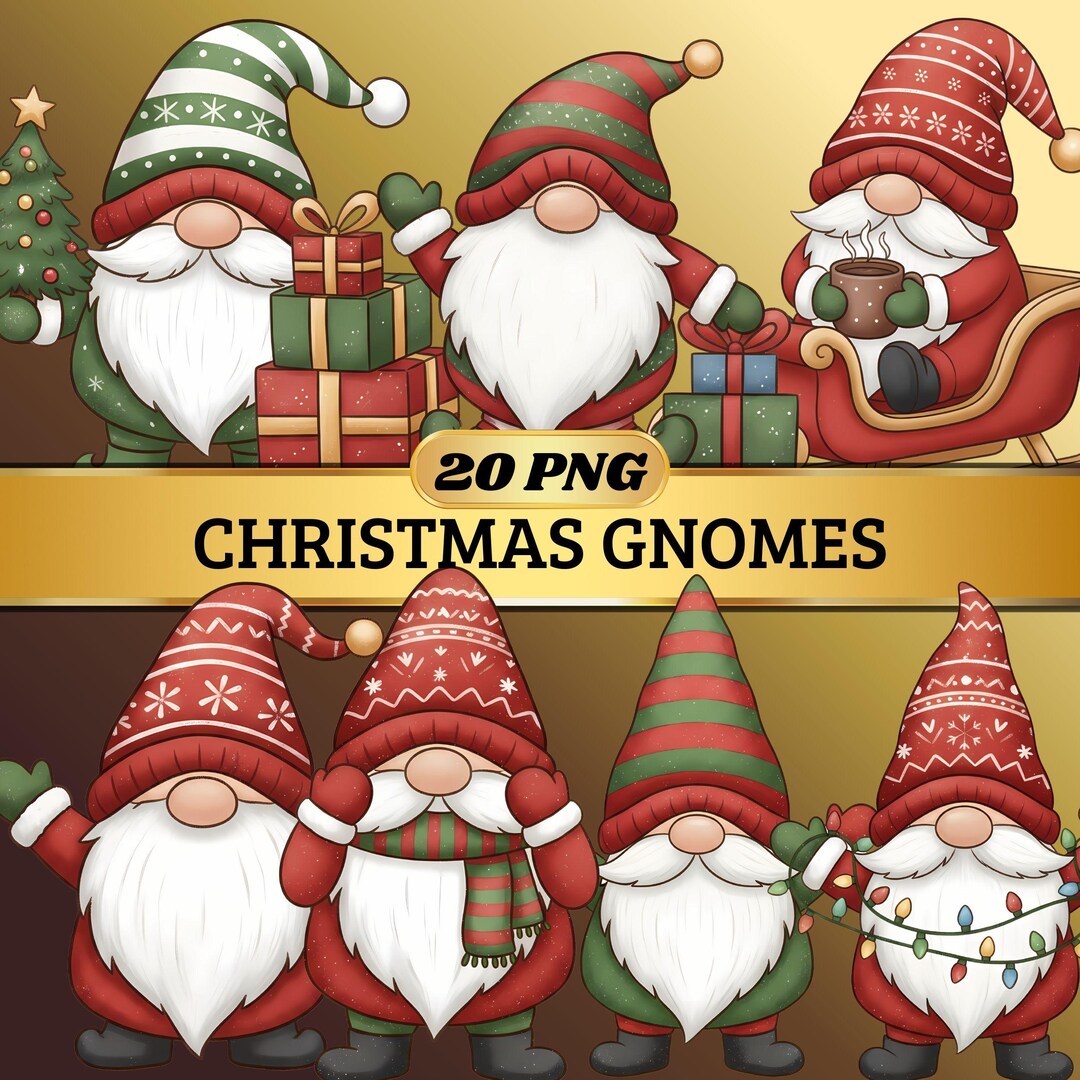 Christmas Gnome PNG Bundle With Cute Holiday Gnomes Holding Gifts Trees ...