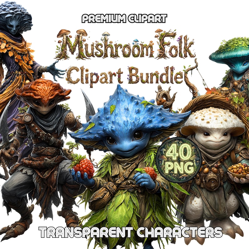 Fantasy Mushroom Folk Clipart Bundle | Myconid RPG Character, Woodland ...
