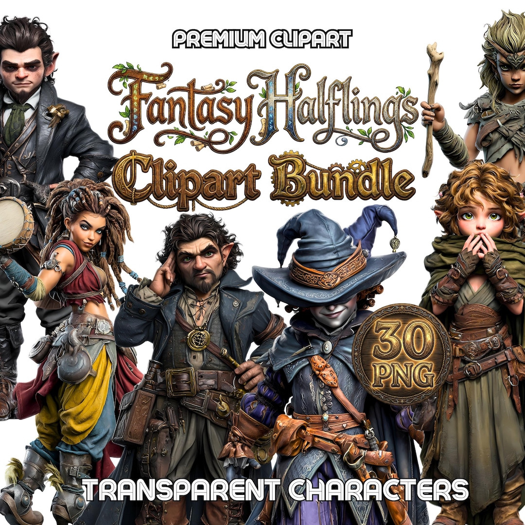 Fantasy Halfling PNG Bundle | Gnome Bard Clipart | RPG Character ...