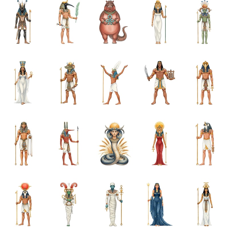 Ancient Egyptian Gods and Goddesses PNG Bundle Watercolor Mythology ...