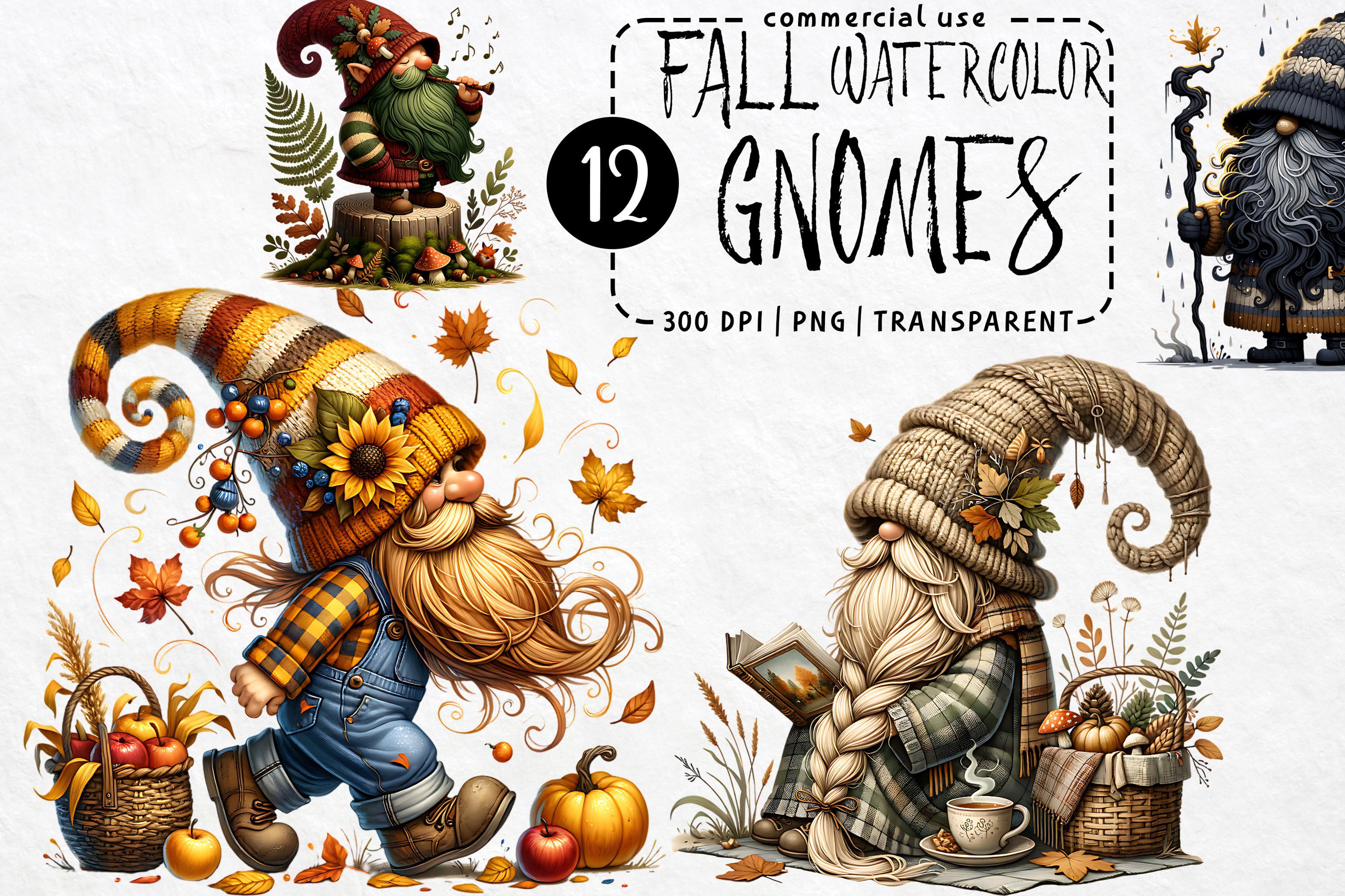 Watercolor Fall Gnomes Clipart Bundle: Autumn Thanksgiving PNG Gonks ...