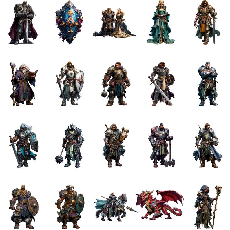 Epic Fantasy RPG Clipart Bundle | Warrior PNG | Knight Wizard Dragon ...