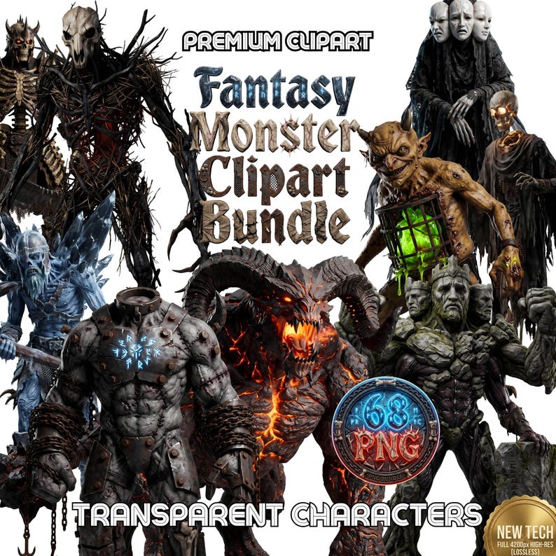 Fantasy Monster PNG Bundle | Dnd Art Creatures | Grimdark RPG | Dark ...
