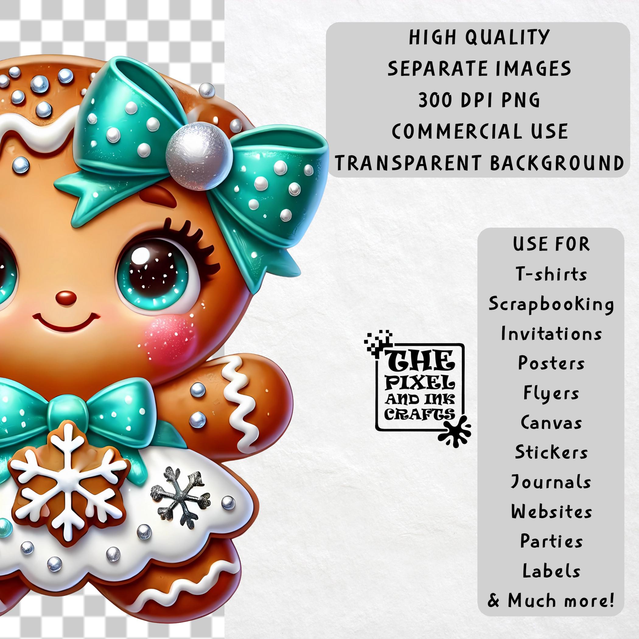 Christmas Gingerbread Girl Clipart Bundle PNG | Cute Holiday Cookie ...