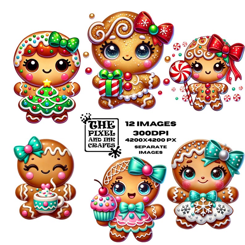 Christmas Gingerbread Girl Clipart Bundle PNG | Cute Holiday Cookie ...