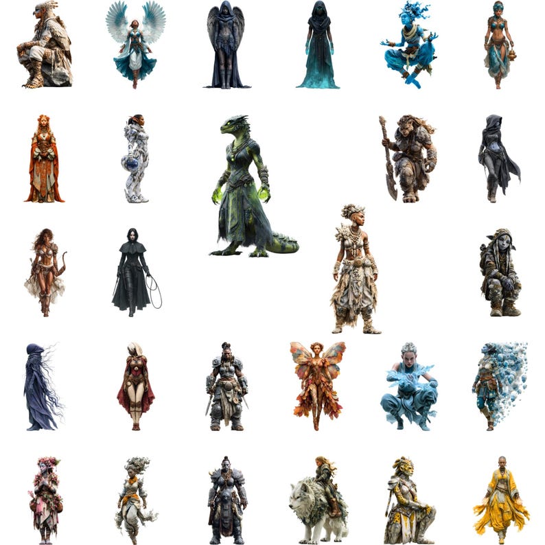 Fantasy Female RPG Character PNG Clipart Bundle | TTRPG Heroine ...