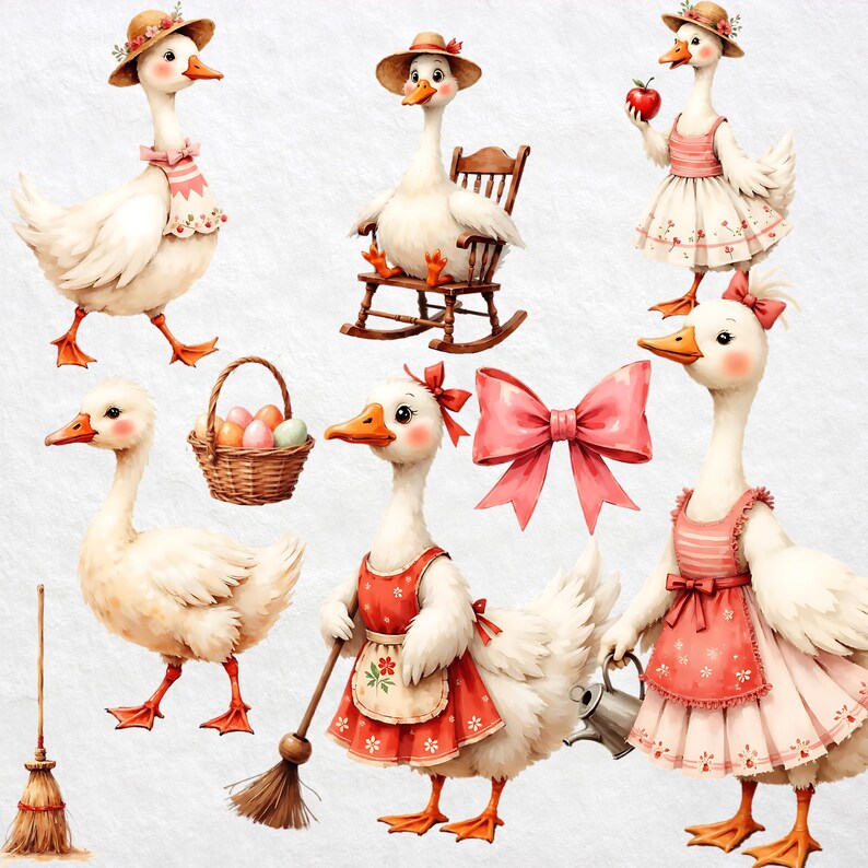 Watercolor Goose Clipart Bundle: Cottagecore Farm Animal PNG (digital ...