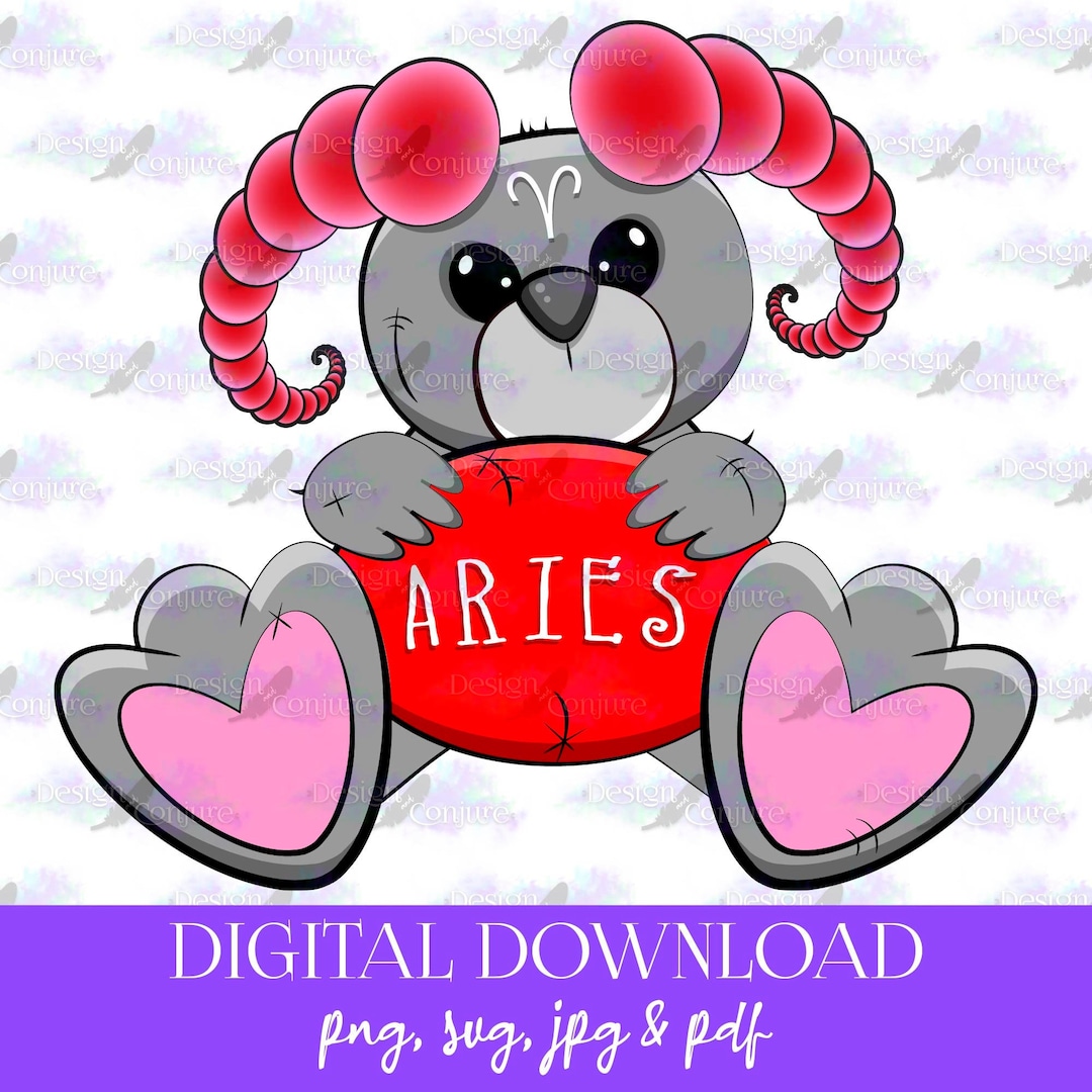 Pink Aries Teddy Bear - Digital Download - Png, Svg, Jpg & Pdf - Etsy