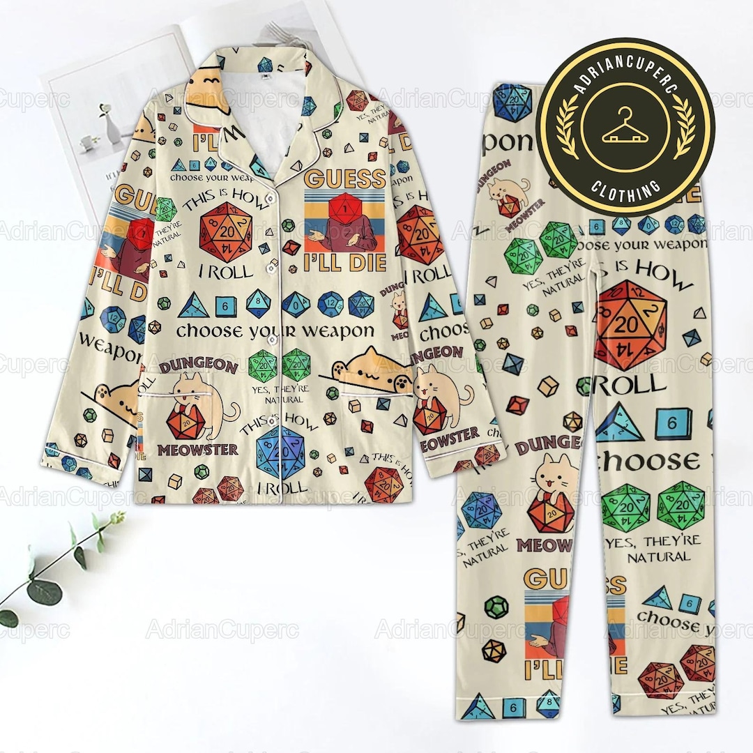 Dungeons and Dragons Pajamas Set, Dnd Pajama Set Women, Dnd Dice ...