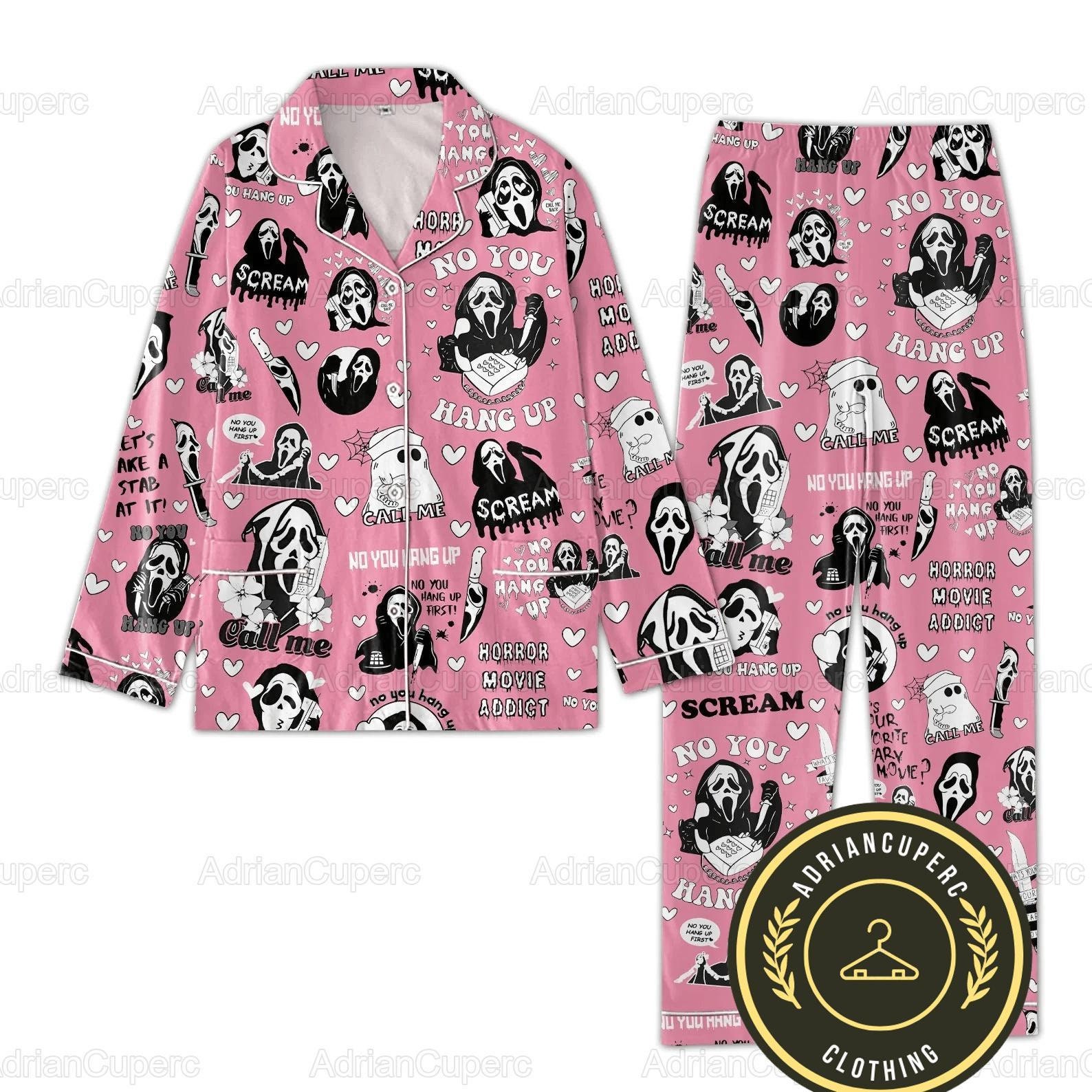 Ghost Horror Pajamas, Ghost Horror Pyjamas, Horror Long Sleeve Pajama ...