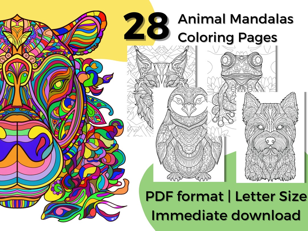 28 Animal Mandalas Coloring Pages: Stress Relief (PDF Downloads) - Etsy