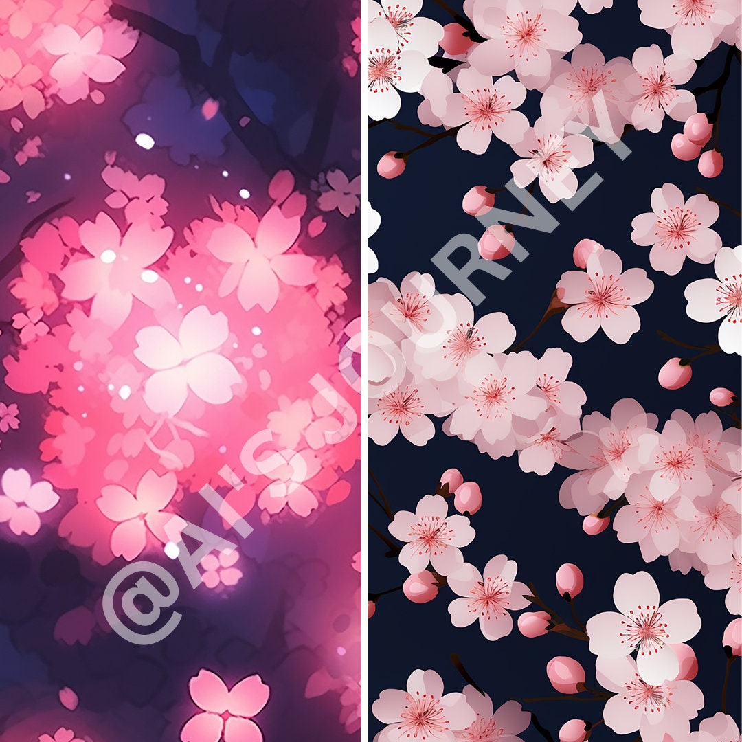 Sakura Cherry Blossom Digital Paper, Japanese Flower Pattern, Seamless ...