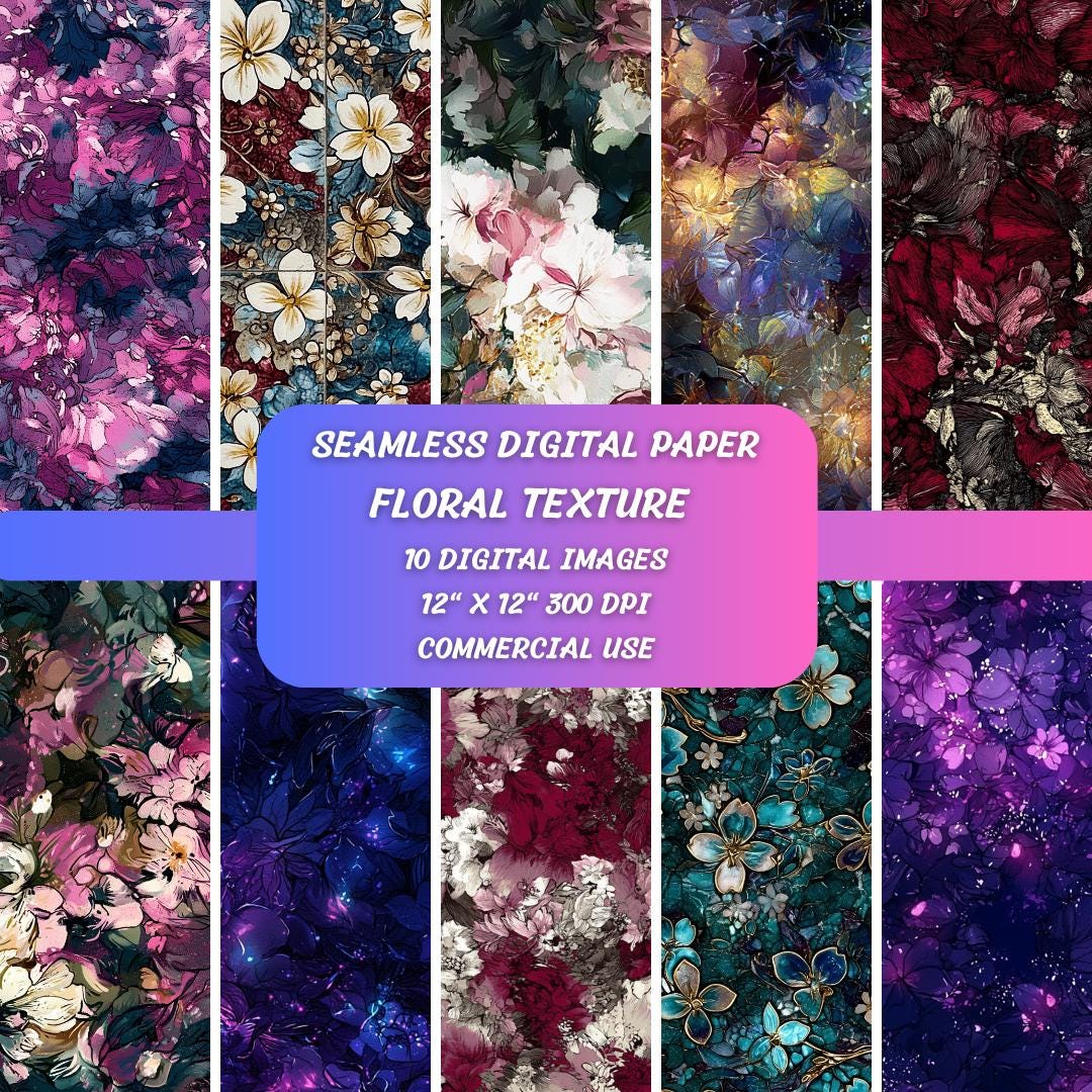 Flower Texture Digital Paper, Floral Pattern, Seamless Watercolor ...