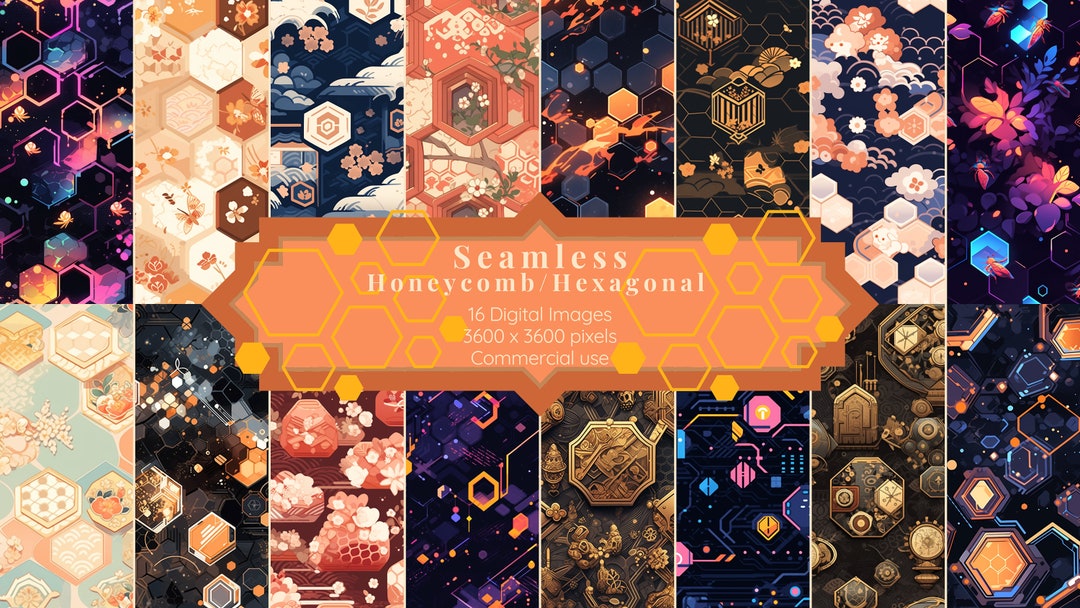 Honeycomb SEAMLESS Patterns - Hexagon Digital Paper - 16 Designs ...