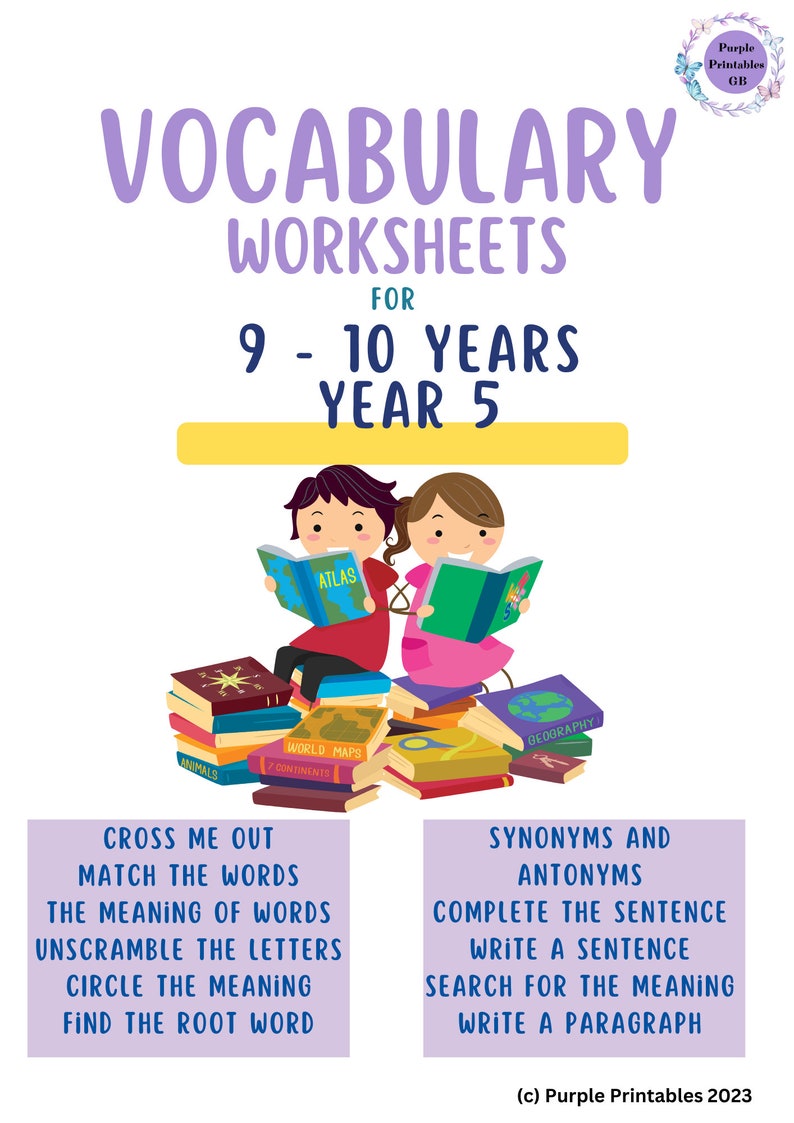 Year 5 Vocabulary Worksheets for 9-10 Year Olds (PDF Pattern) - Etsy