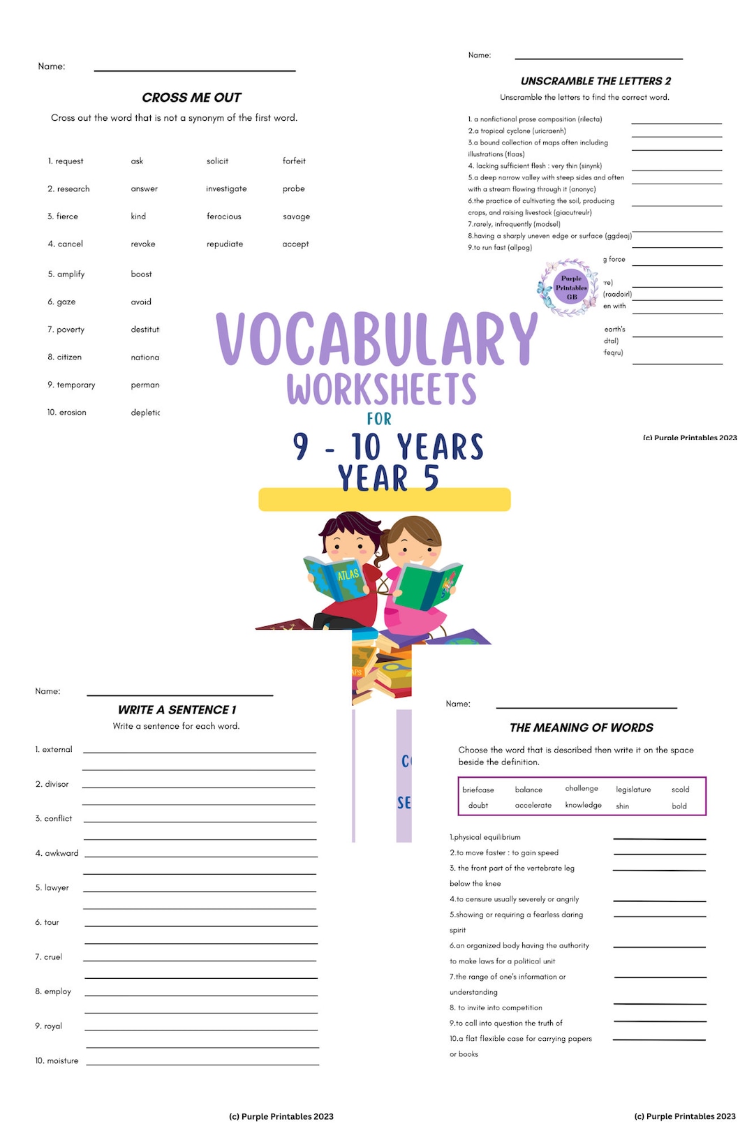 Vocabulary Worksheets for 9 - 10-year-olds. Year 5. English. Learning ...