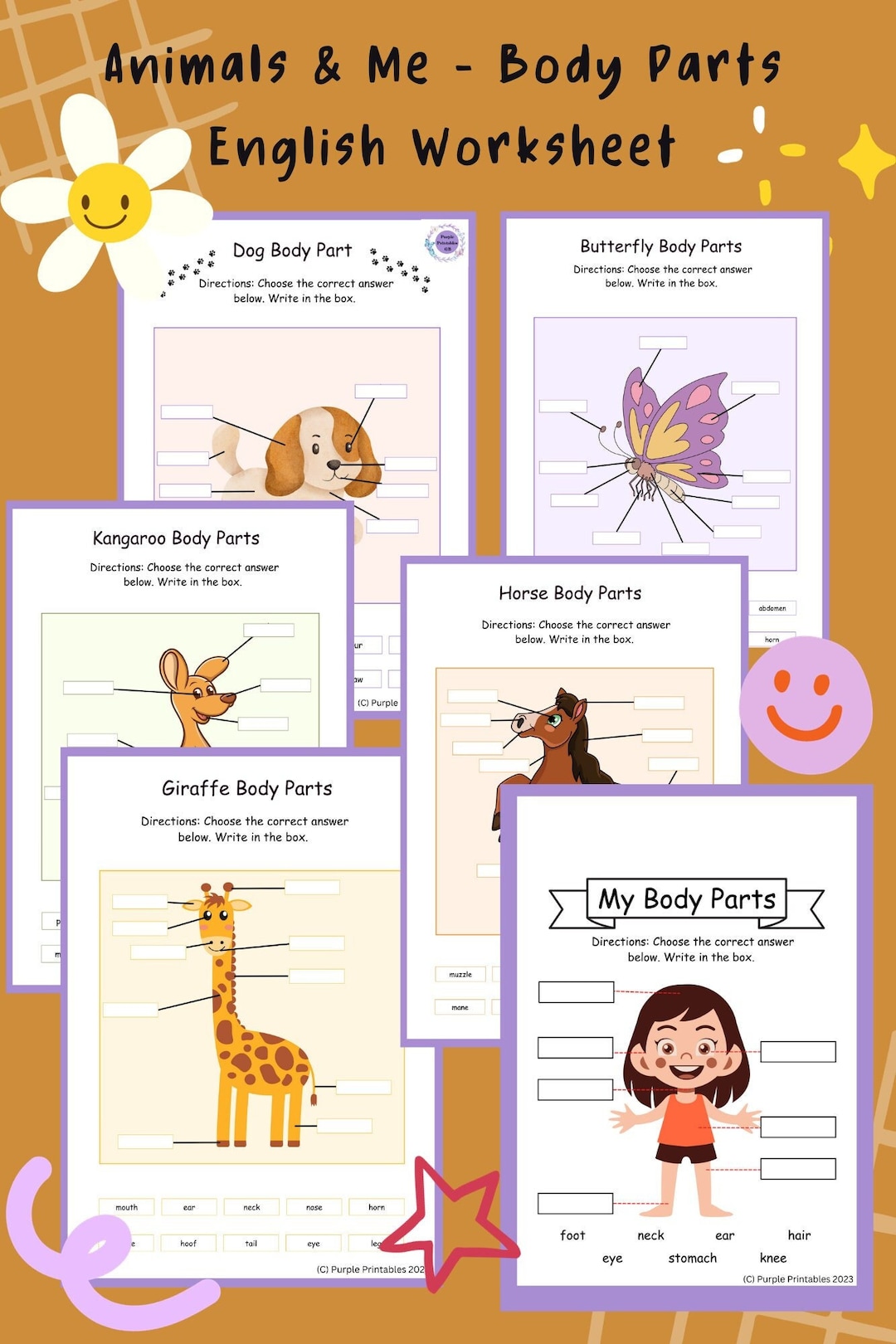 Animals and Me. Body Parts Worksheets. English. Reading. Writing ...