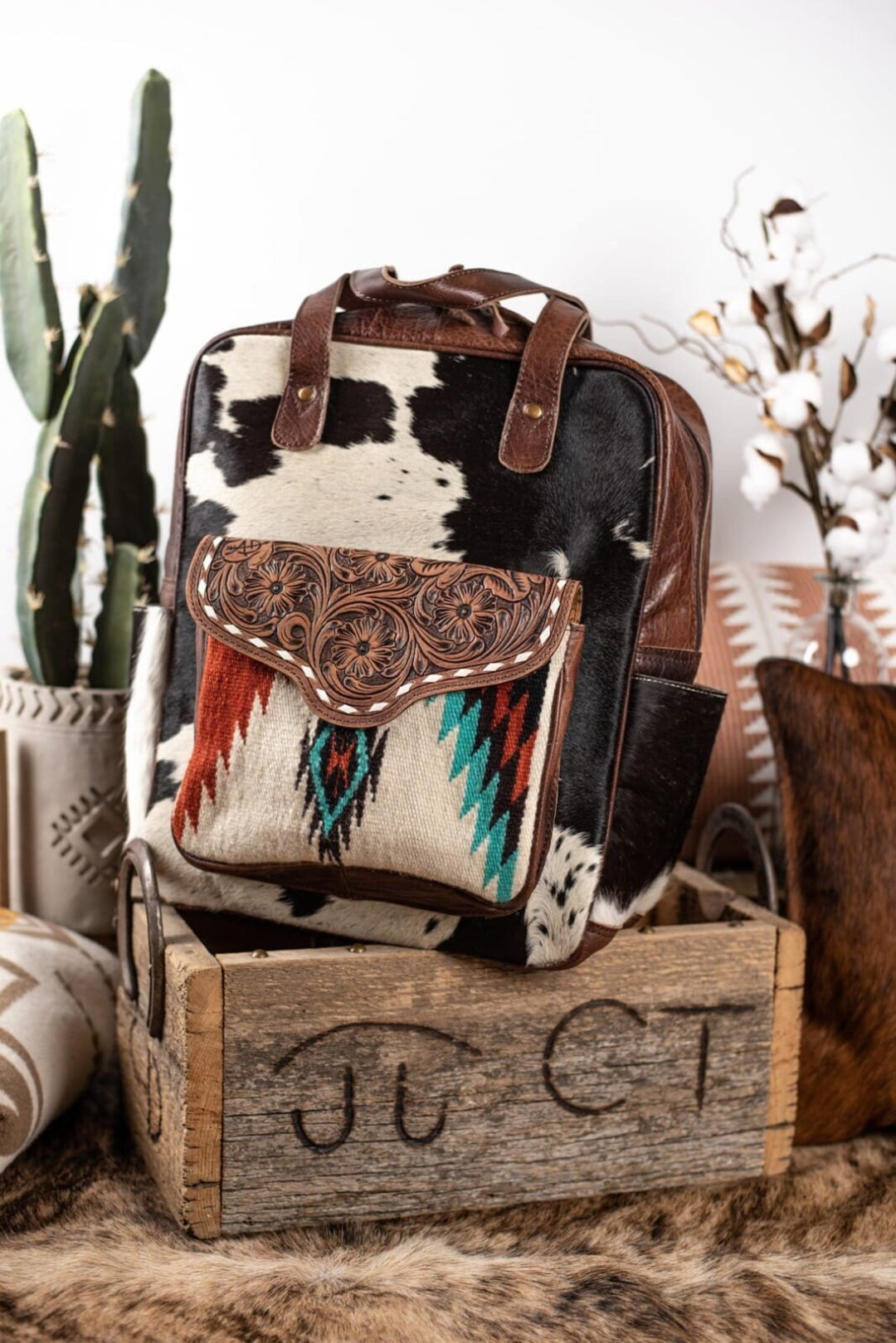 Cowhide Leather Backpack, Western Tooled Purse, Handbag - Etsy