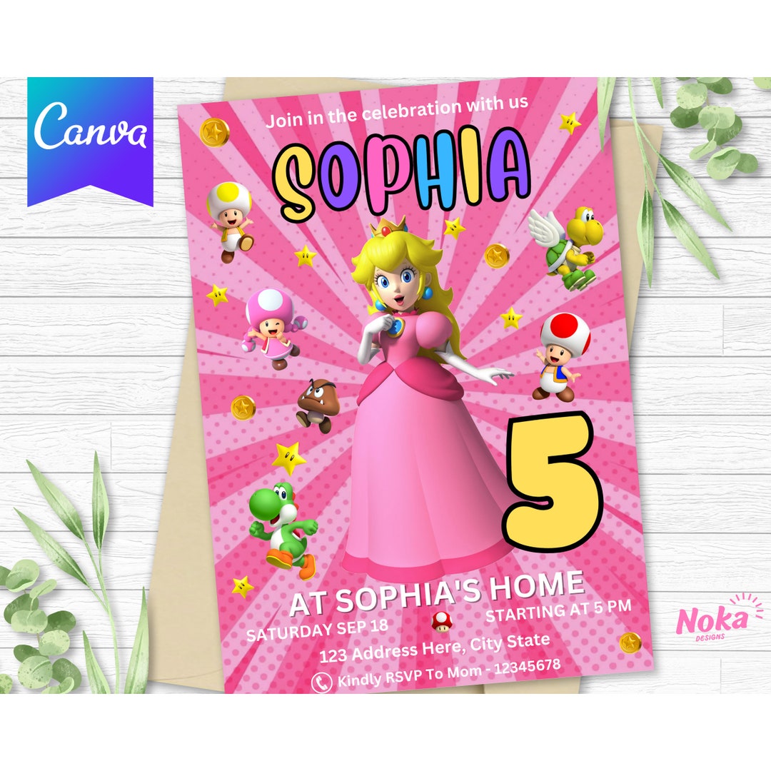 Princess Peach Birthday Invitation Princess Peach Invite - Etsy