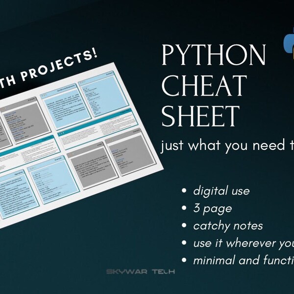 Python Cheat Sheet - Etsy