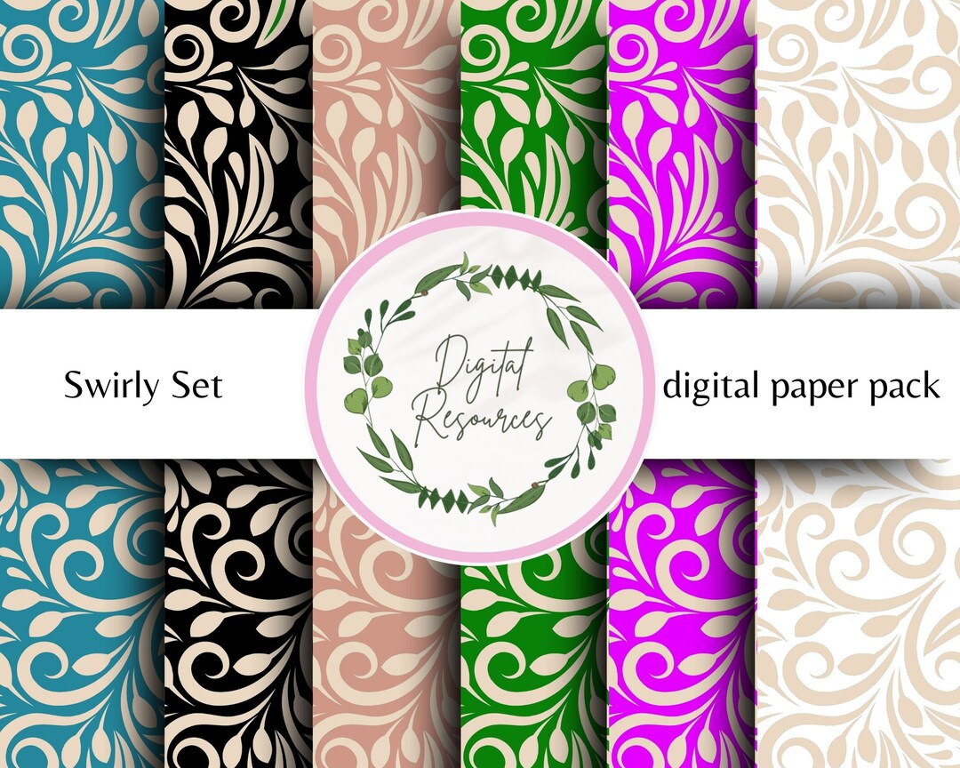 Digital Paper - Swirly Set - 6 Colors Seamless Swirly Design - Etsy