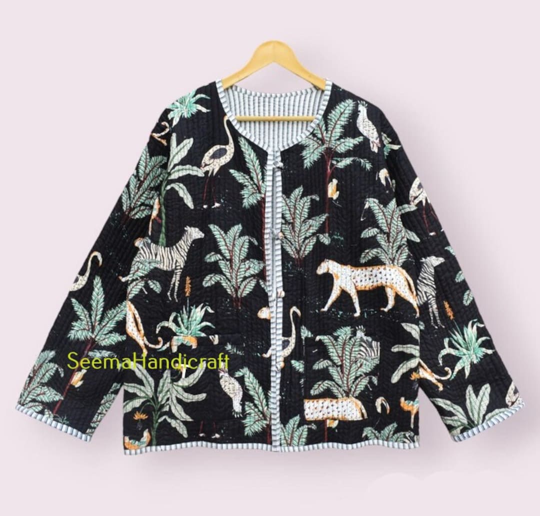 Animal Tiger Print Quilted Jackets Cotton Floral Bohemian Style Fall ...