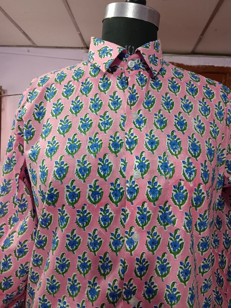 Hand-block printed shirt, Indian cotton shirt, Floral printed shirt ...