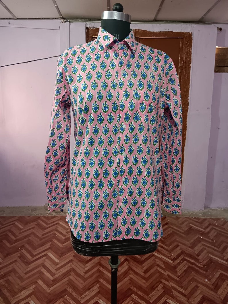 Hand-block printed shirt, Indian cotton shirt, Floral printed shirt ...