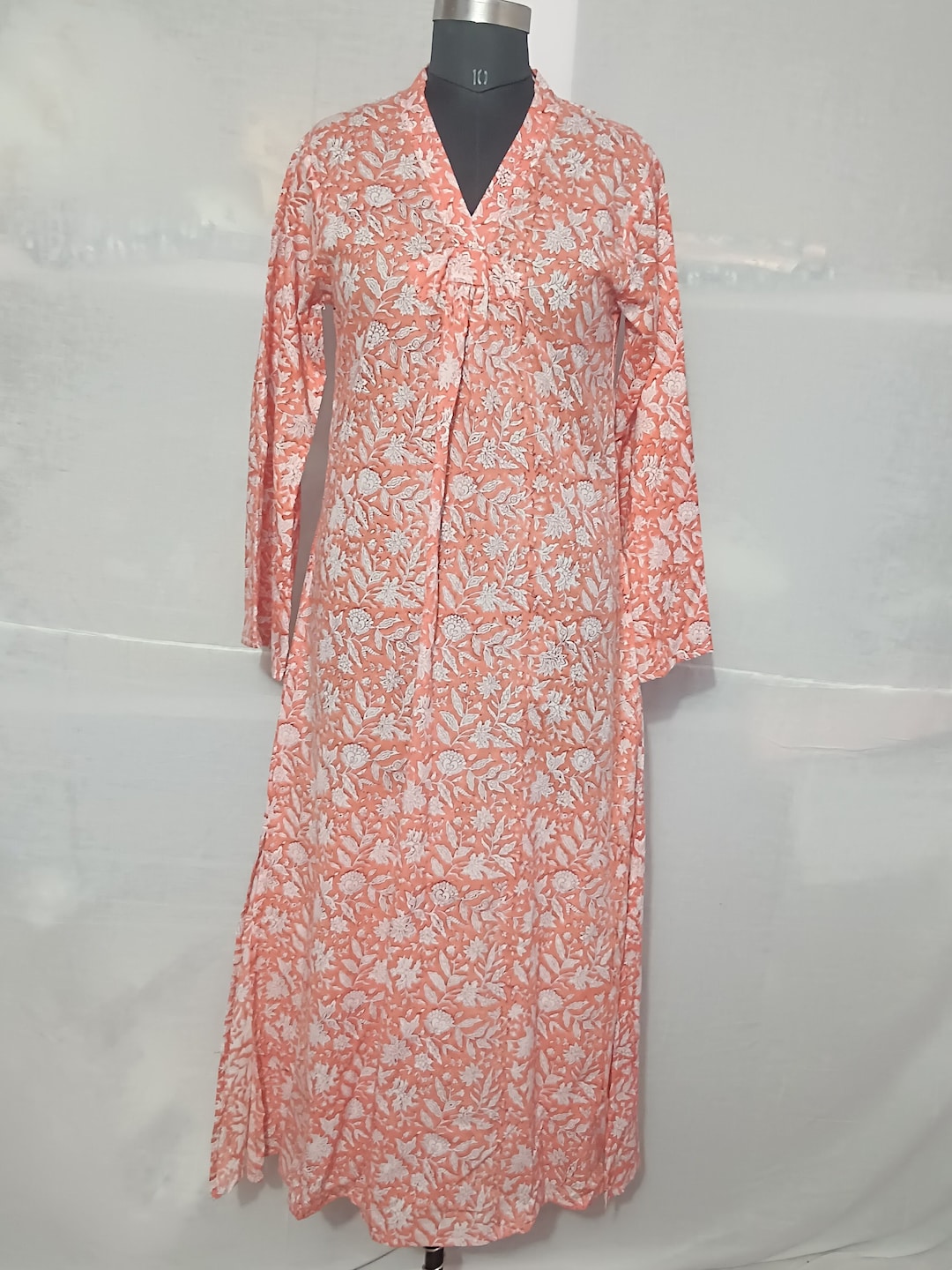 Floral Block Print Women Long Dress, Indian Tunic Vintage Bohemian ...