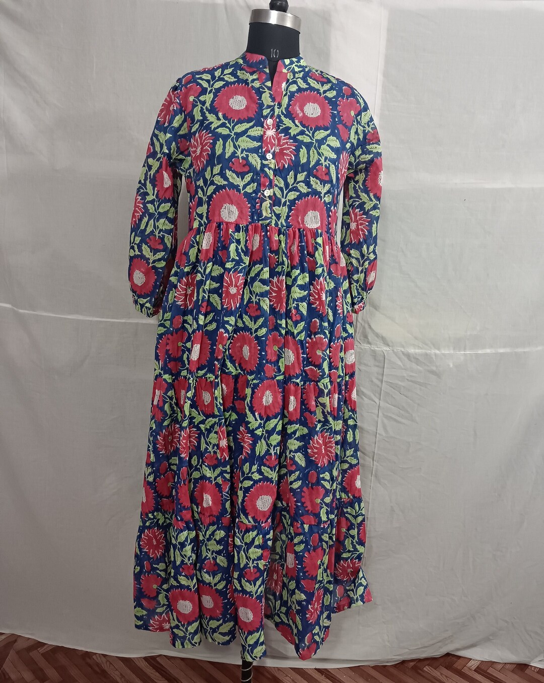 Hand Block Print Dress, Red Floral Printed Dress, Indian Print Dress ...