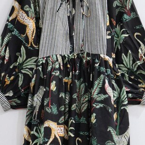 Jungle Print Midi Dress, Women’s Cotton Summer Dress, Deep Neck Mini ...