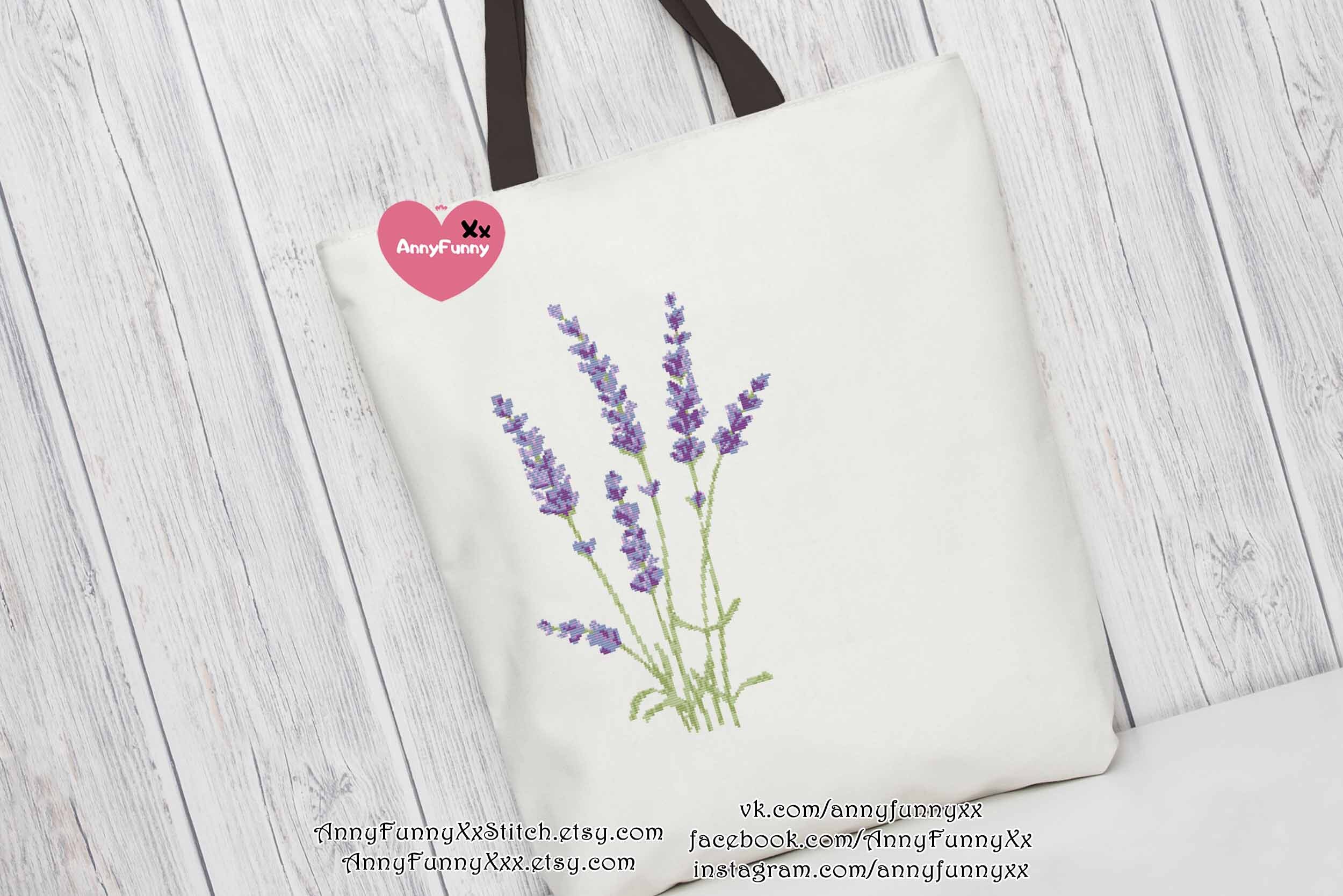 Embroidered Lavender Cross Stitch Pattern PDF Purple Flower Provence ...