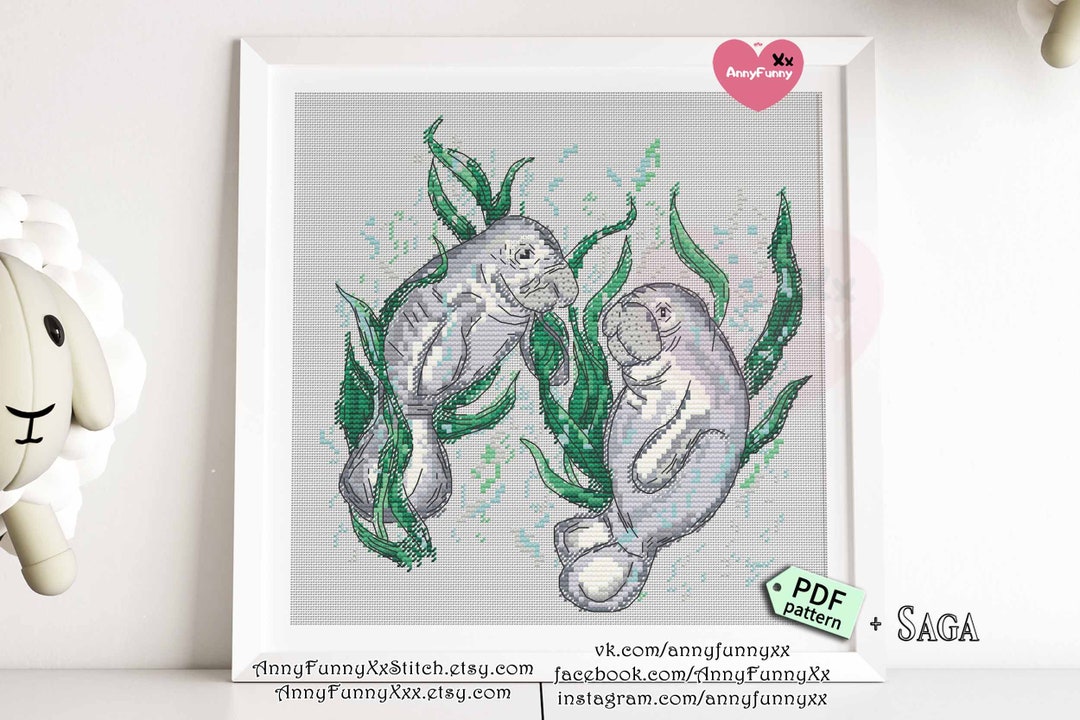 Manatee Cross Stitch Pattern PDF Sea Cow Needlepoint Embroidery Design ...