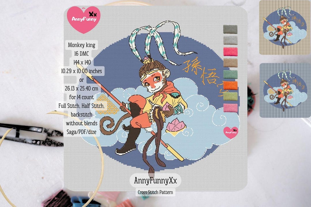 Monkey King Cross Stitch Pattern: Sun Wukong Asian Legend (PDF Pattern ...