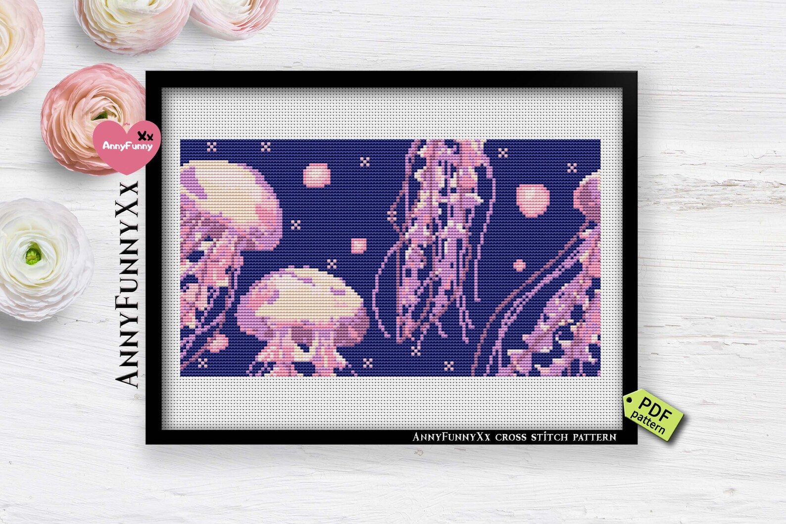 Jellyfish Cross Stitch Pattern PDF Needlepoint Design Handmade DIY ...